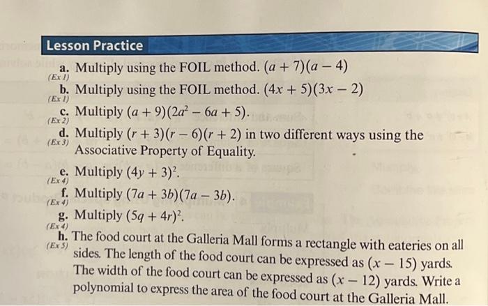 Solved a. Multiply using the FOIL method. (a+7)(a−4) b. | Chegg.com