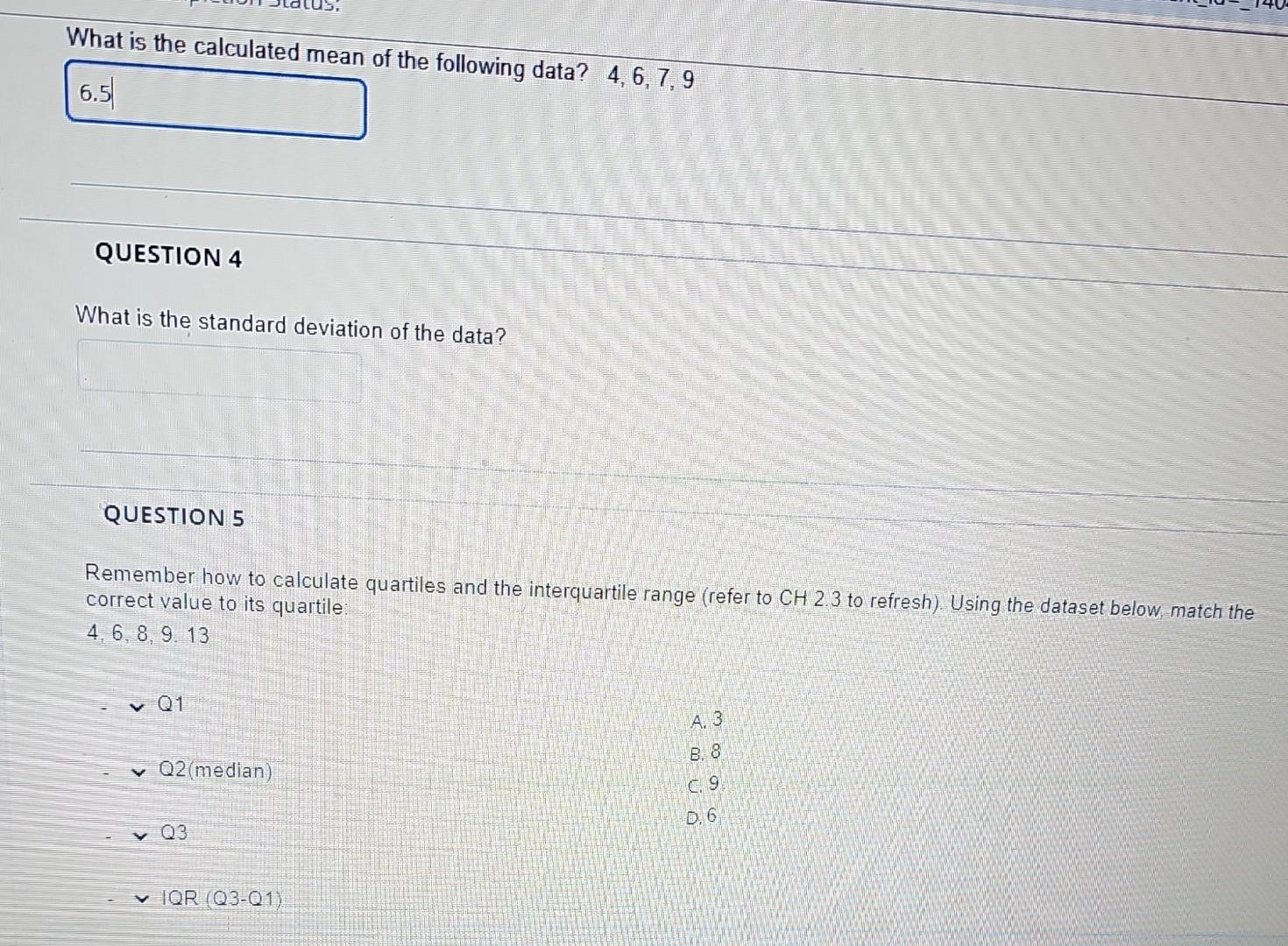 Solved find the standard deviation and the Q1, Q2, Q3 & IQR | Chegg.com