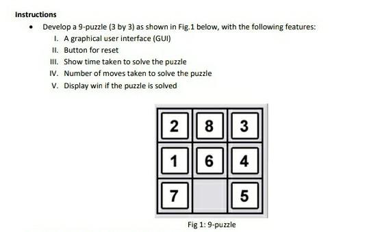 Solved Develop a 9-puzzle (3 by 3) as shown in Fig.1 below, | Chegg.com