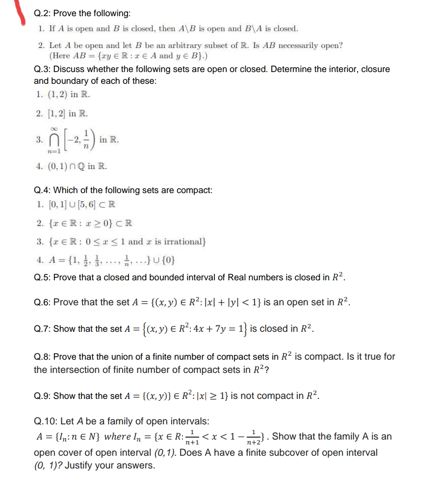 Solved Q.2: Prove the following:If A ﻿is open and B ﻿is | Chegg.com