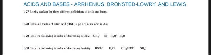 Solved ACIDS AND BASES - ARRHENIUS, BRONSTED-LOWRY, AND | Chegg.com
