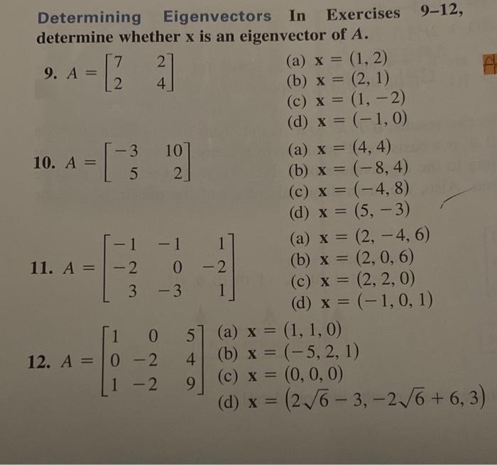 Solved Determining Eigenvectors In Exercises 9-12, determine | Chegg.com