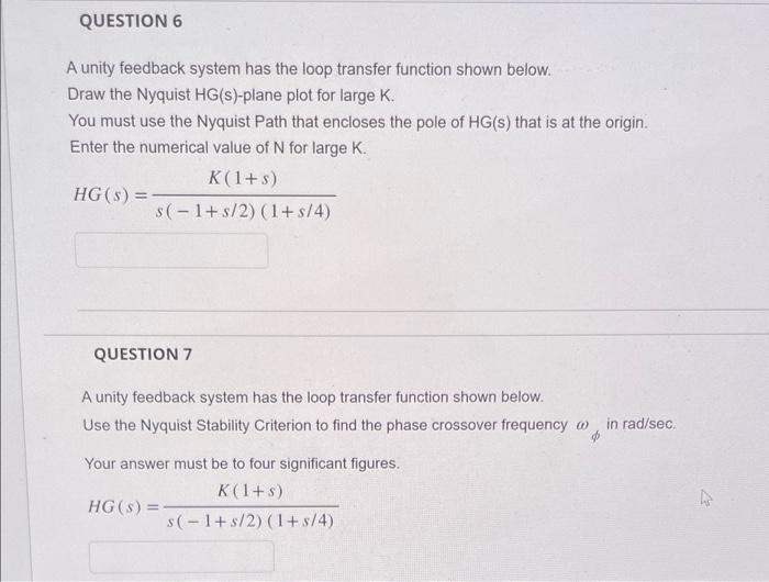 Solved A unity feedback system has the loop transfer | Chegg.com