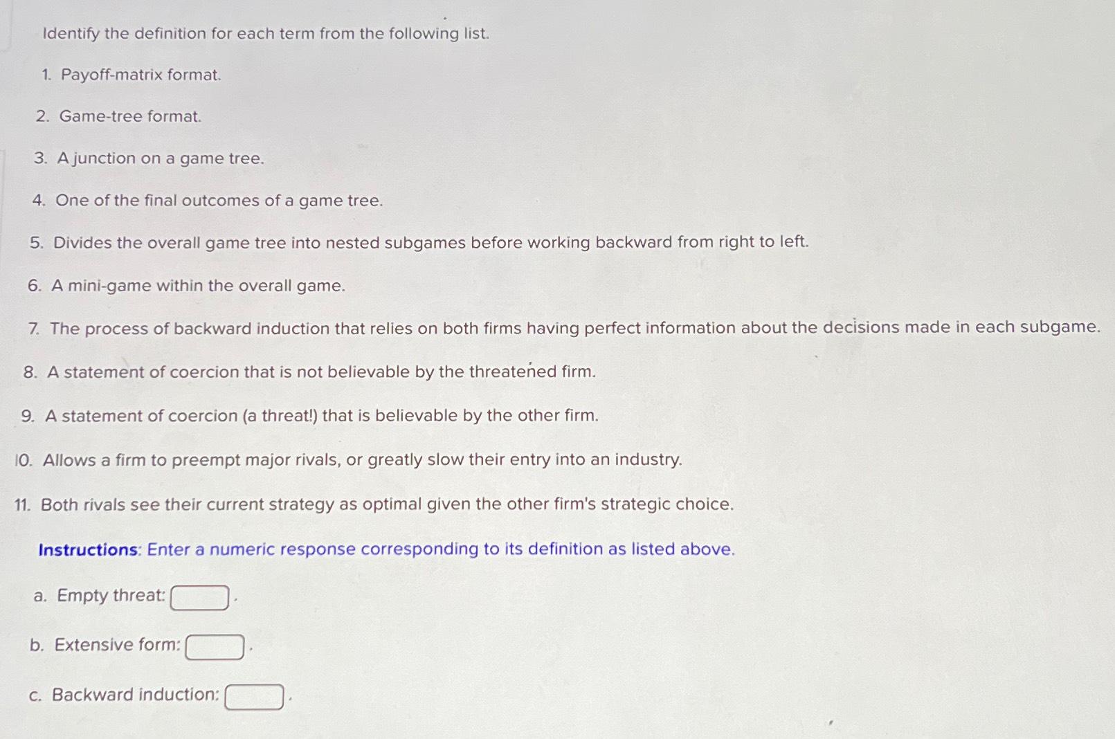 Solved Identify the definition for each term from the | Chegg.com