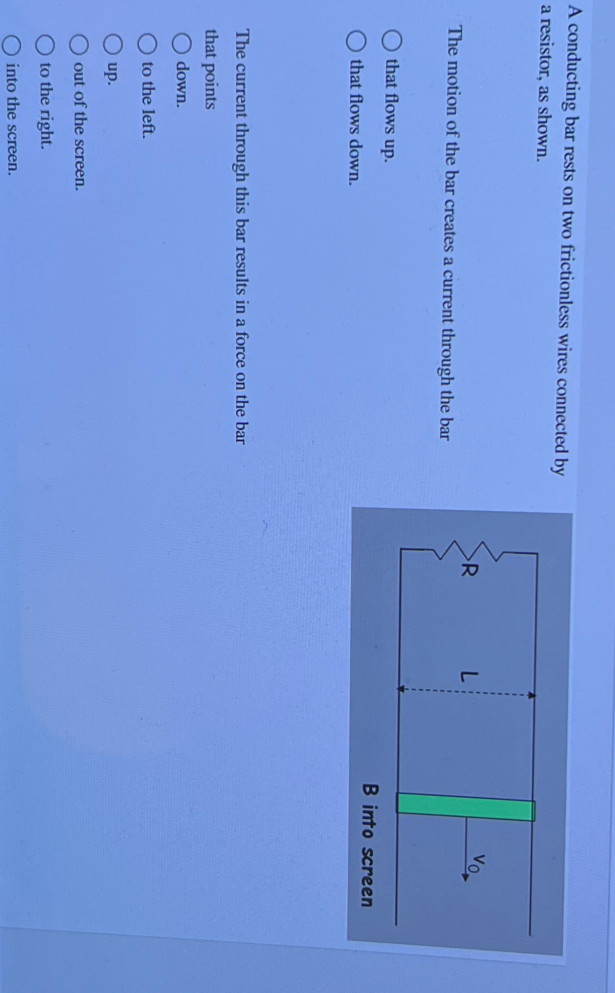 Solved A conducting bar rests on two frictionless wires | Chegg.com