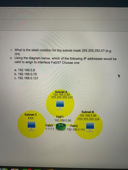 Solved 7. What is the slash notation for the subnet mask | Chegg.com