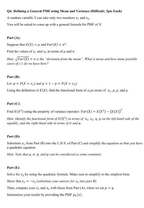 Solved Q4: Defining a General PMF using Mean and Variance | Chegg.com