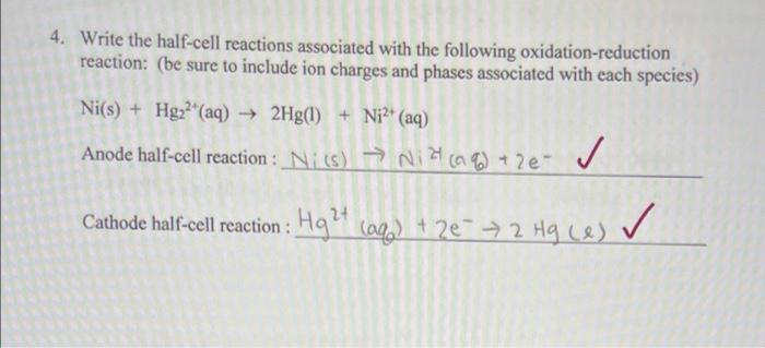4. Write the half-cell reactions associated with the | Chegg.com