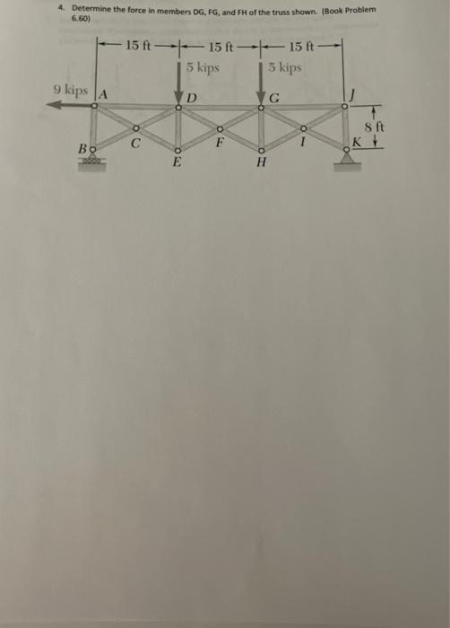 Solved 4 Determine The Force In Members Dg Fg And Fh Of