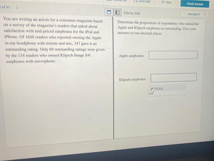 Solved x Give Up? Hint Check Answer Sof 57 > Side-by-Side | Chegg.com