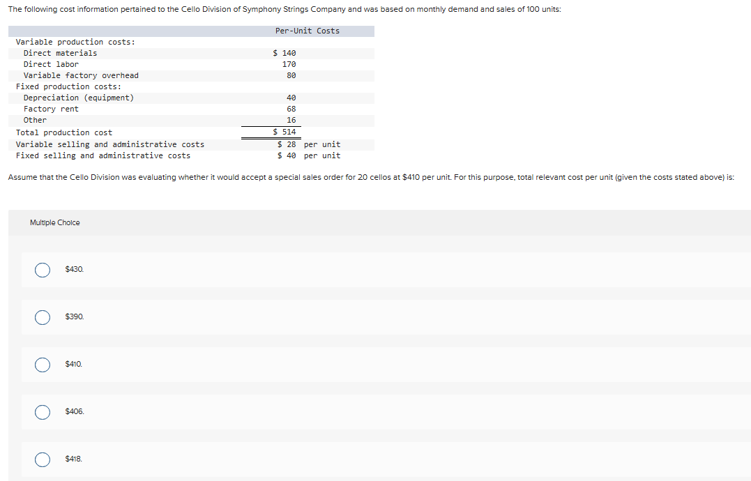 Solved The following cost information pertained to the Cello | Chegg.com