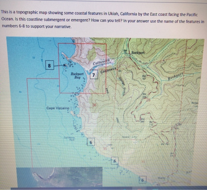 Solved This is a topographic map showing some coastal | Chegg.com
