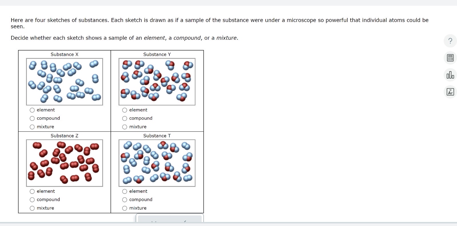Solved Here are four sketches of substances. Each sketch is | Chegg.com