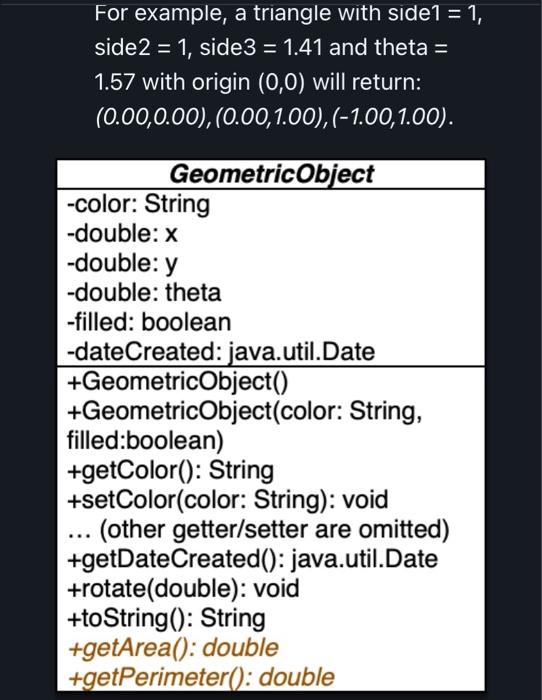 Solved 2. Design a class named Triangle that extends | Chegg.com