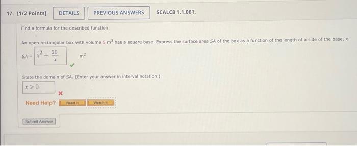 Solved 17. (1/2 points) DETAILS PREVIOUS ANSWERS SCALC8 | Chegg.com Solved 17. (1/2 points) DETAILS PREVIOUS ANSWERS SCALC8 | Chegg.com