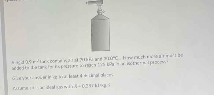 Solved HO A rigid 0.9 m3 tank contains air at 70 kPa and | Chegg.com
