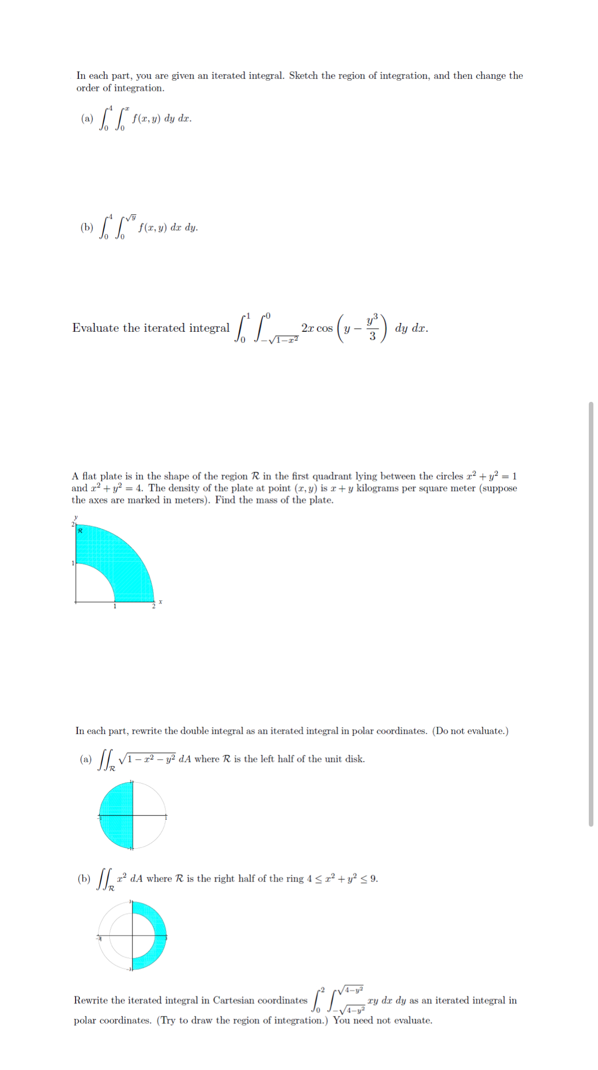 Solved In each part, you are given an iterated integral. | Chegg.com
