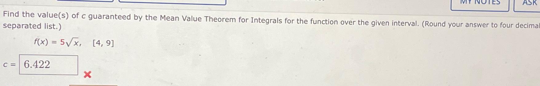 Solved Find the value(s) ﻿of c ﻿guaranteed by the Mean Value | Chegg.com