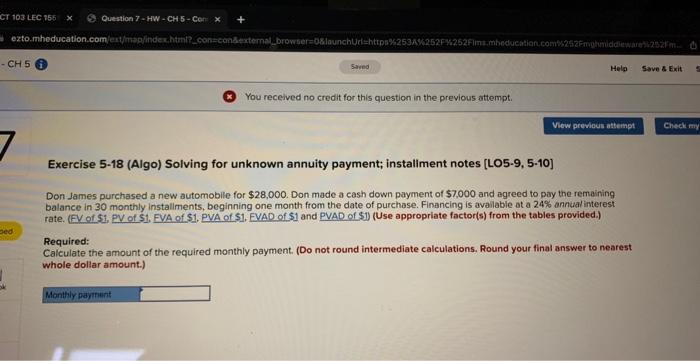 Solved Exercise 5−18 (Algo) Solving for unknown annuity | Chegg.com