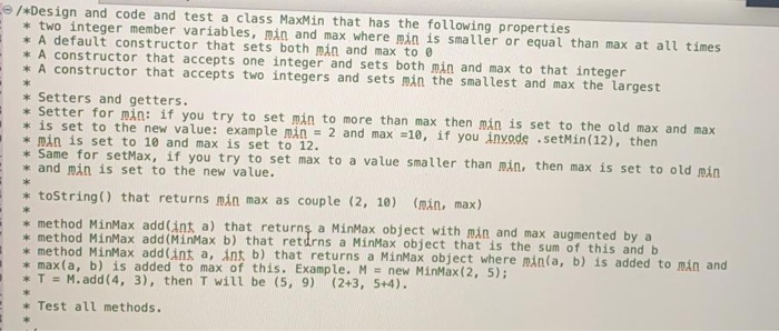 Solved Ce Design And Code And Test A Class Maxmin That 