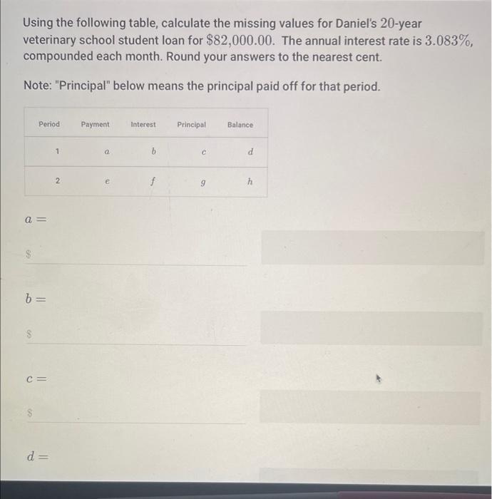 Solved Using The Following Table Calculate The Missing 9737