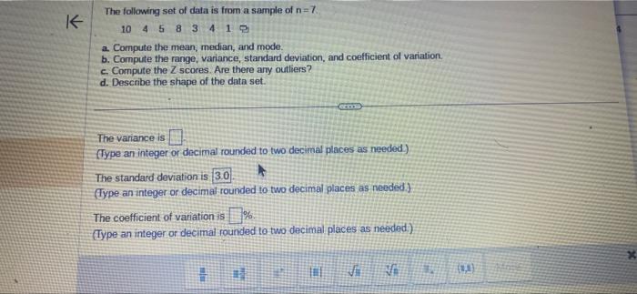 Solved The following set of data is from a sample of n=7. | Chegg.com
