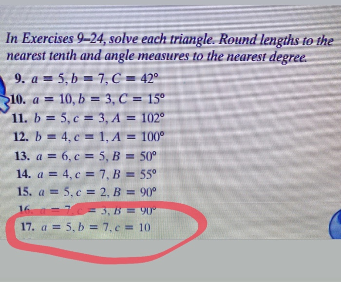 Solved In Exercises 9–24, solve each triangle. Round lengths | Chegg.com