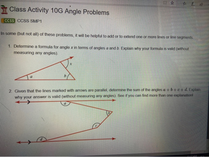 Solved O ☆ Class Activity 10G Angle Problems CCSS CCSS SMP1 | Chegg.com