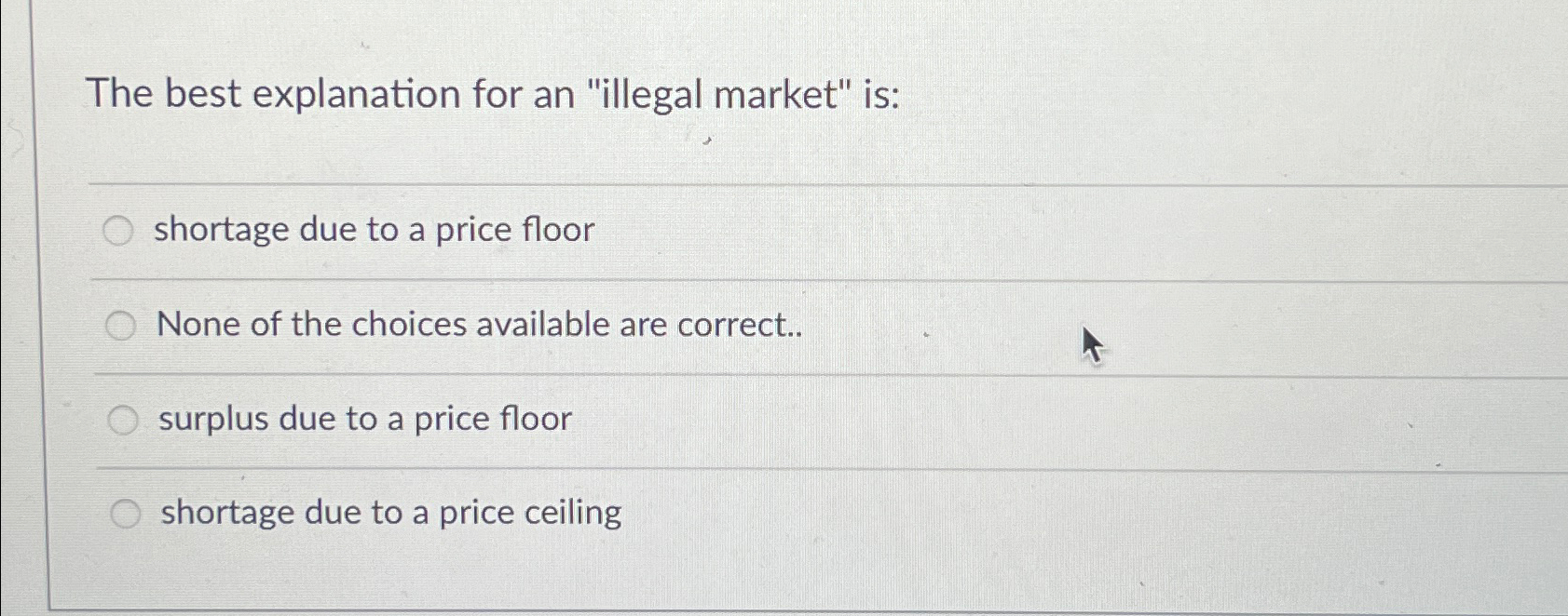 Solved The best explanation for an "illegal market" | Chegg.com