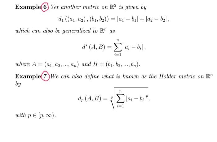 Solved Example 6 Yet another metric on R2 is given by di | Chegg.com