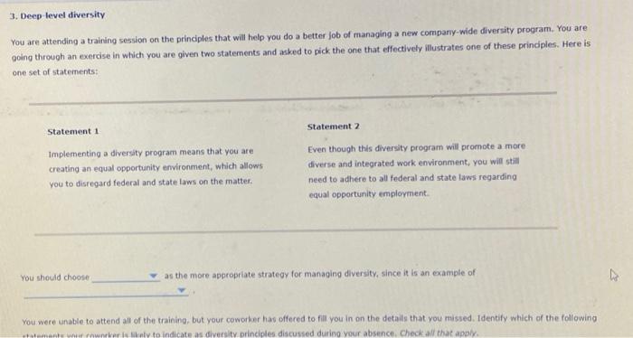 Solved 3. Deep-level diversity You are attending a training | Chegg.com