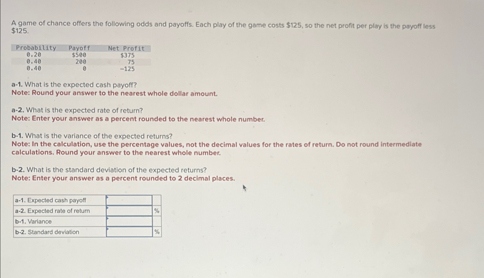 A game of chance offers the following odds and | Chegg.com