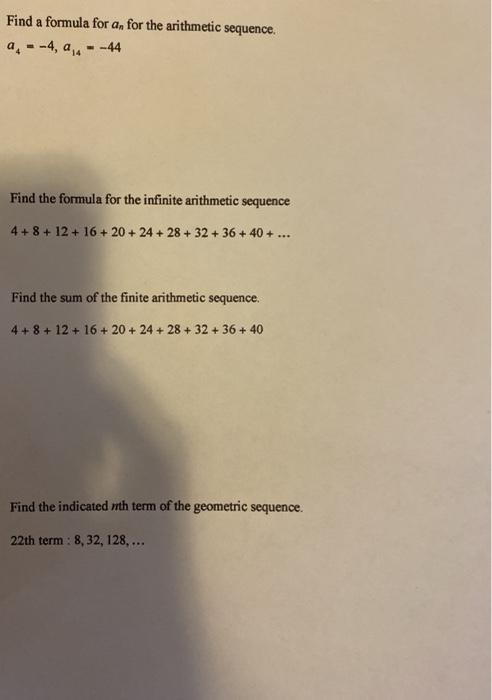 Solved Find a formula for an for the arithmetic sequence. a. | Chegg.com