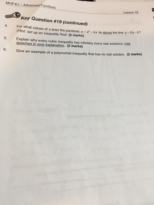 Solved MHF4U - Advanced Functions Lesson 19 4. Key Question | Chegg.com