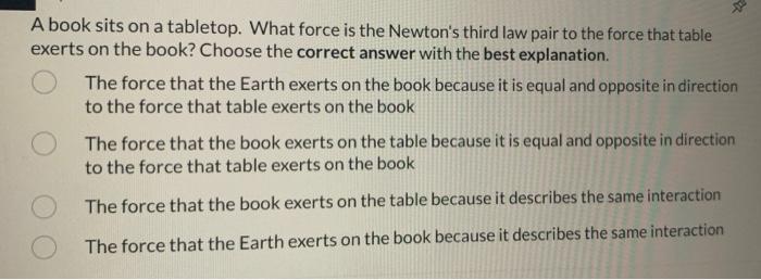 Solved A book sits on a tabletop. What force is the Newton's | Chegg.com