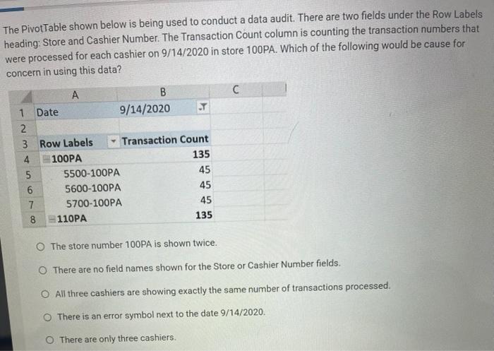 Solved The Pivottable shown below is being used to conduct a | Chegg.com