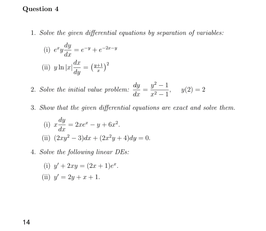 Solved Question 4Solve the given differential equations by | Chegg.com