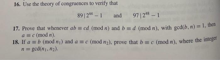 Solved 16. Use the theory of congruences to verify that | Chegg.com