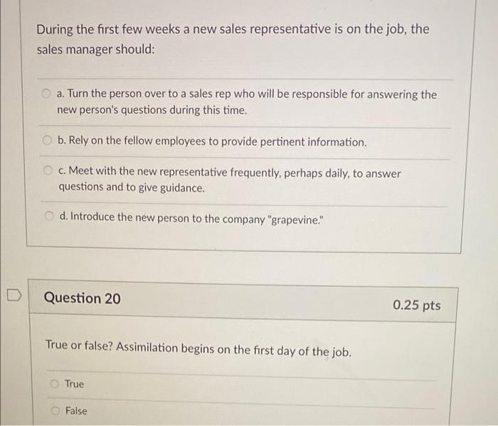 Solved During the first few weeks a new sales representative | Chegg.com