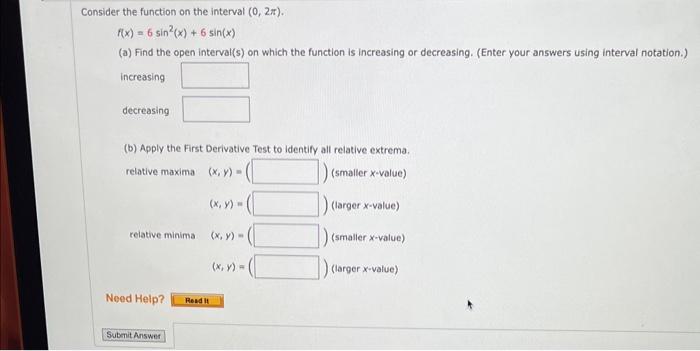 Solved Consider the function on the interval (0,2π). | Chegg.com