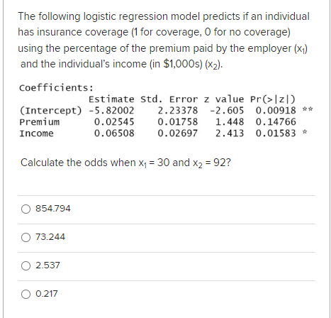 Solved The following logistic regression model predicts if | Chegg.com