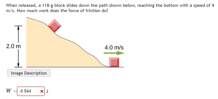 Solved When released, a 118 -g block slides down the path | Chegg.com