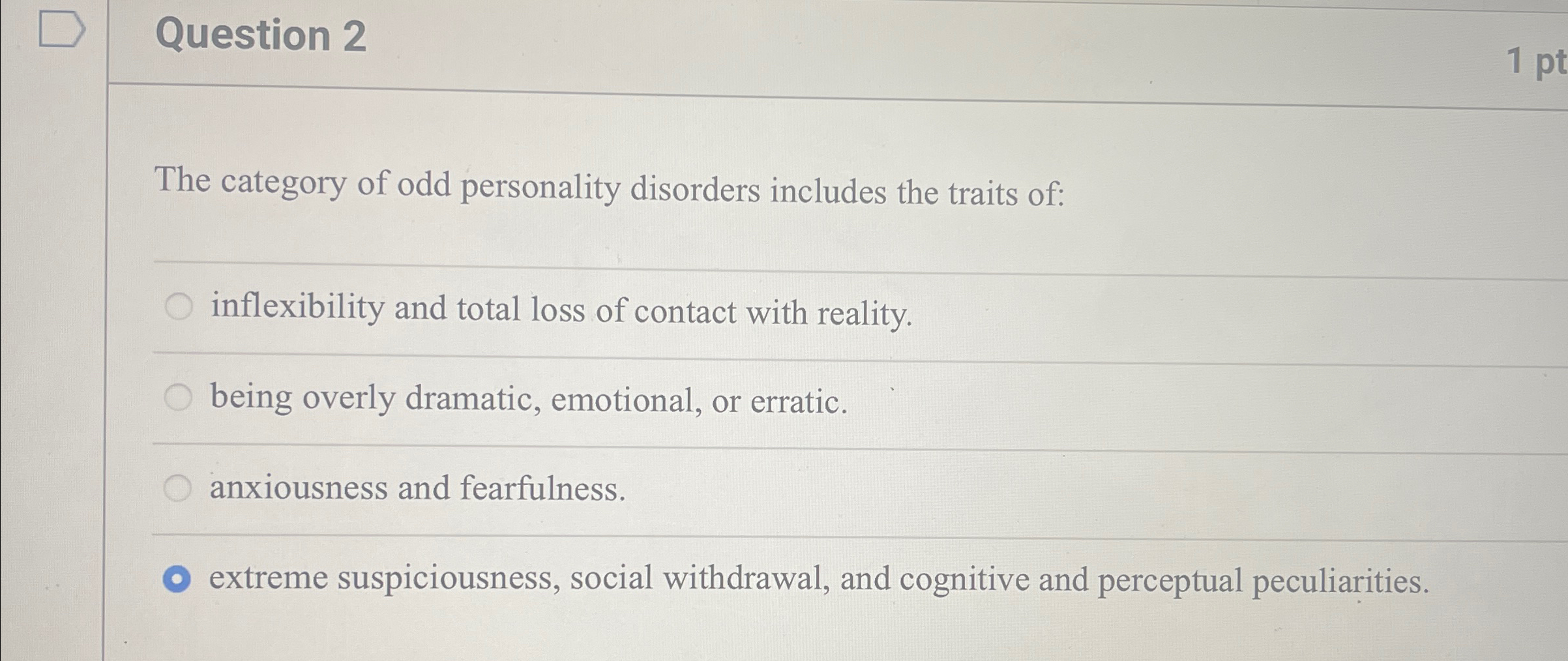 Solved Question 2The category of odd personality disorders | Chegg.com