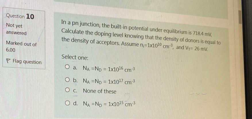Solved In a pn junction, the built-in potential under | Chegg.com