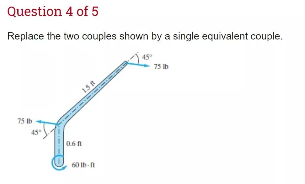 Solved Question 4 of 5 Replace the two couples shown by a | Chegg.com