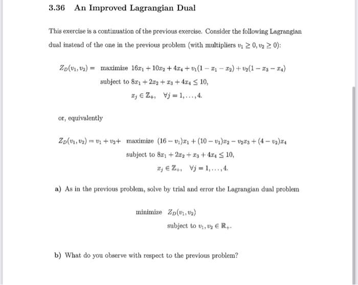 π 3.36 An Improved Lagrangian Dual xj∈z1,yj=1,… a, | Chegg.com