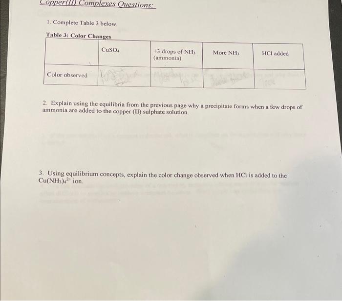 Solved 1. Complete Table 3 below: 2. Explain using the | Chegg.com