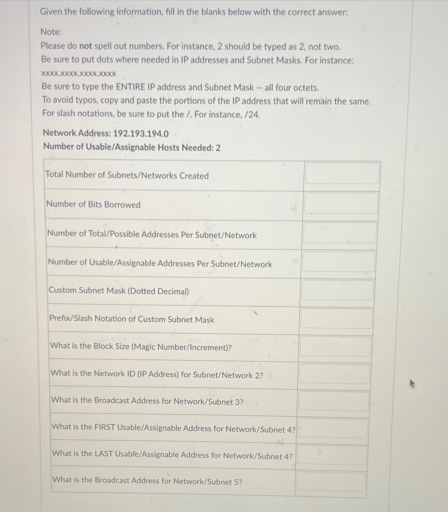 Solved HELP HELP Given the following information, fill in | Chegg.com