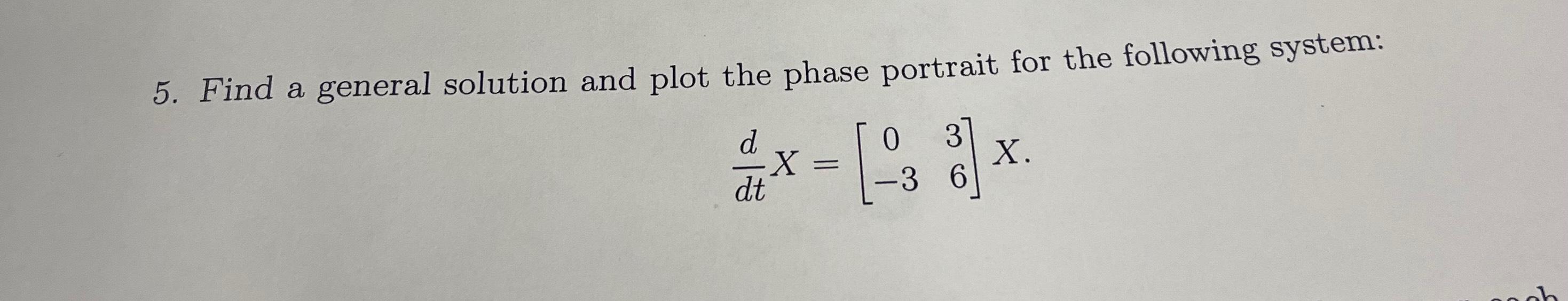 Solved Find a general solution and plot the phase portrait | Chegg.com