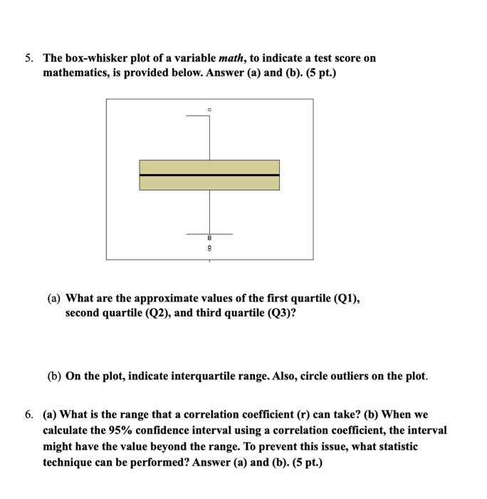 Solved 5. The box-whisker plot of a variable math, to | Chegg.com